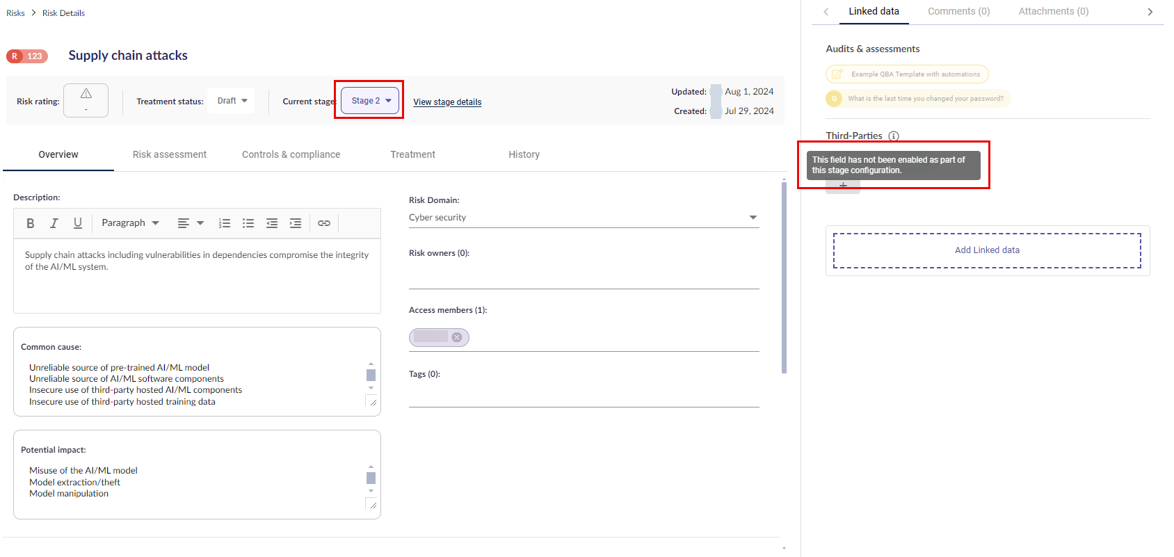 Risk workflow: stage access
